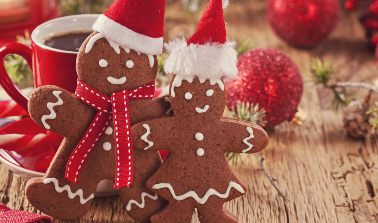 Cheerful Gingerbread Men with Santa Hats Wallpaper | Background FREE ...