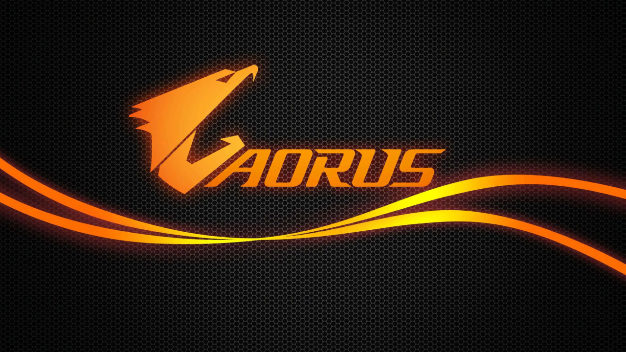 Glowing Orange AORUS Logo on Dark Tech Texture Wallpaper | Background ...