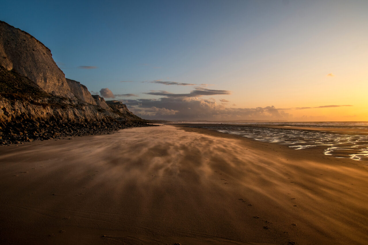 Golden Sunlit Tranquil Beach Shore Calm Sea Wallpaper | Background FREE ...