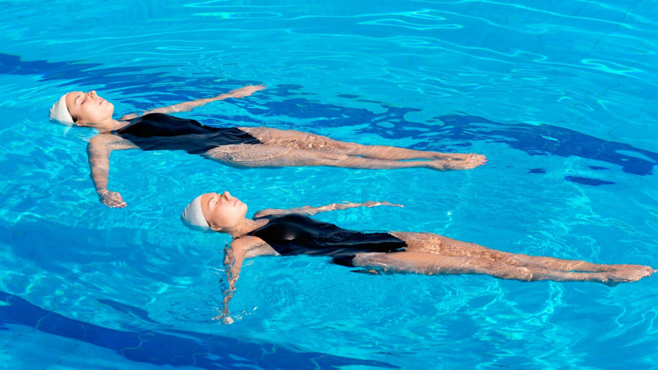 Graceful Synchronized Swimming Artistry on Blue Water Wallpaper ...