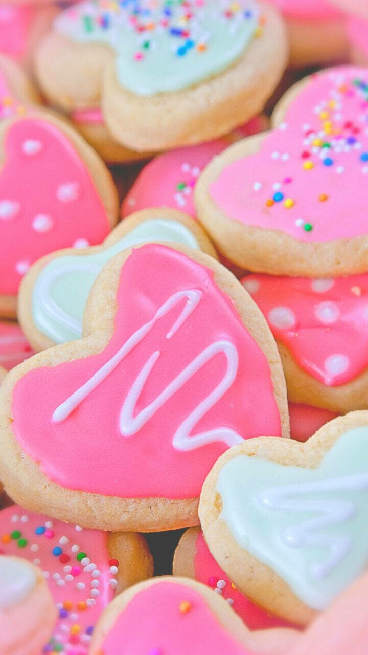 Heart-Shaped Sugar Cookies with Sprinkles Dessert Wallpaper ...
