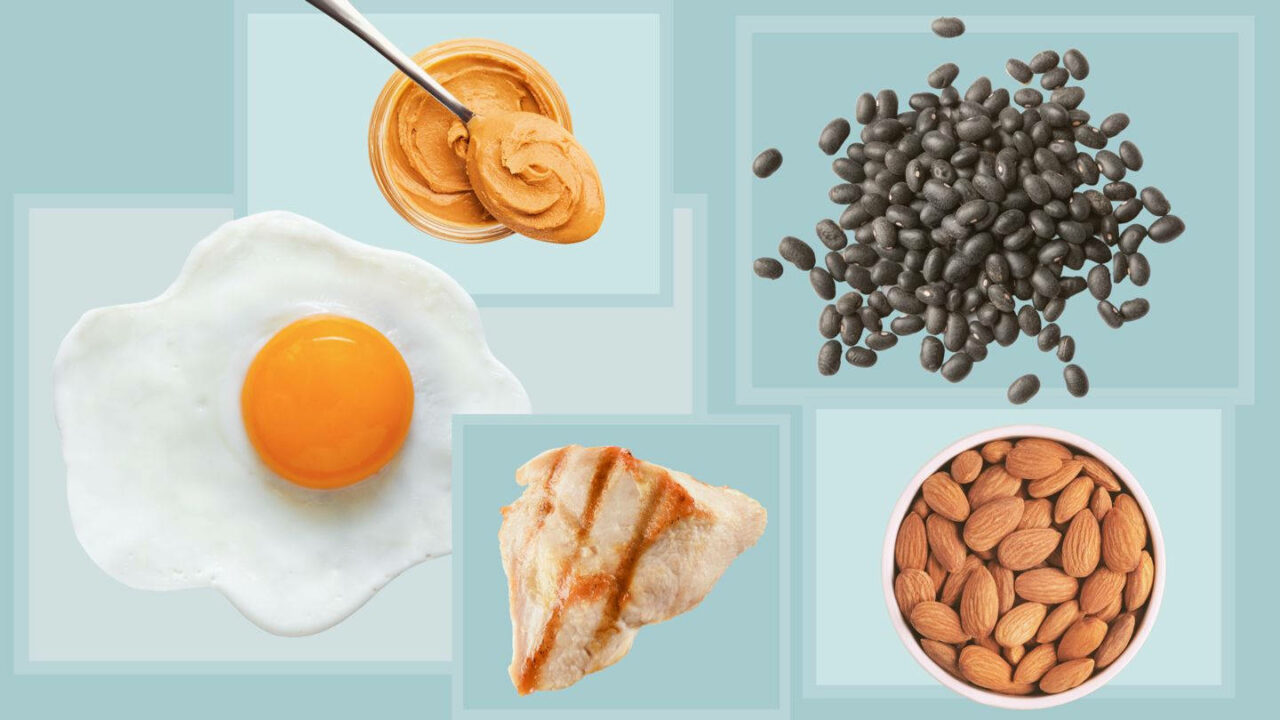 High-Protein Foods on Pastel Blue Wallpaper | Background FREE Download ...