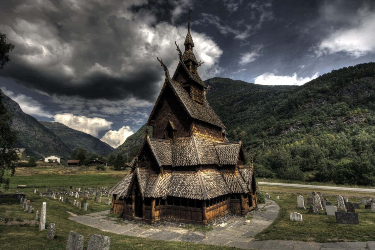 Heddal Stave Church Amidst Gloomy Skies Wallpaper | Background FREE ...
