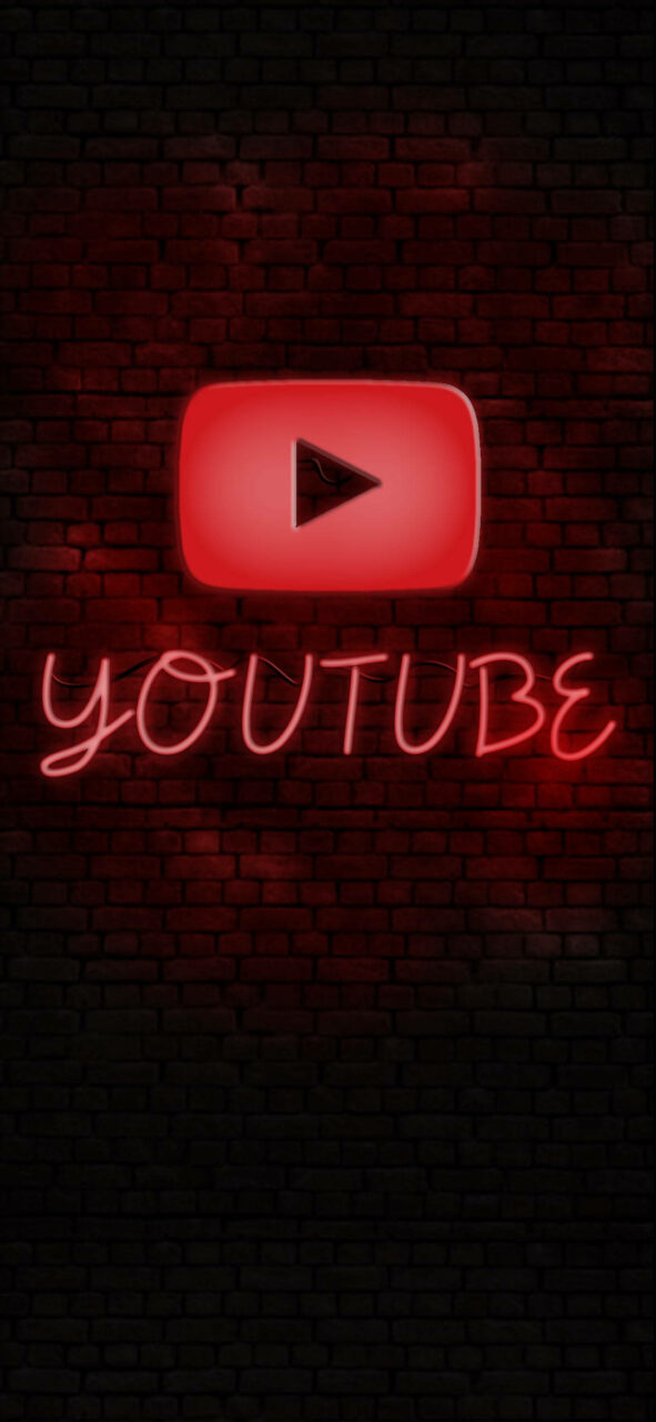 Neon YouTube Logo on Massive Black Brick Wall Wallpaper | Background ...