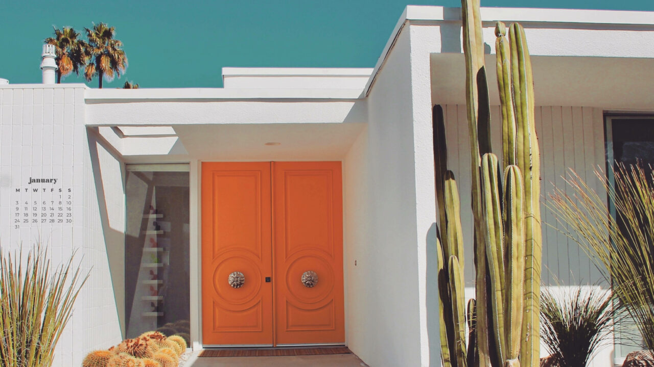 January 2022 Modern Home Orange Doors Cacti Wallpaper | Background FREE ...