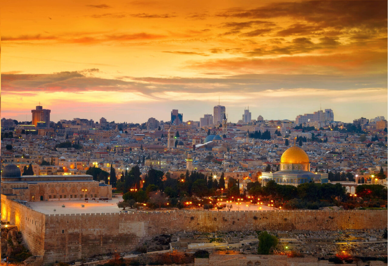 Jerusalem Sunset Skyline Illuminated Golden Landmarks Wallpaper ...