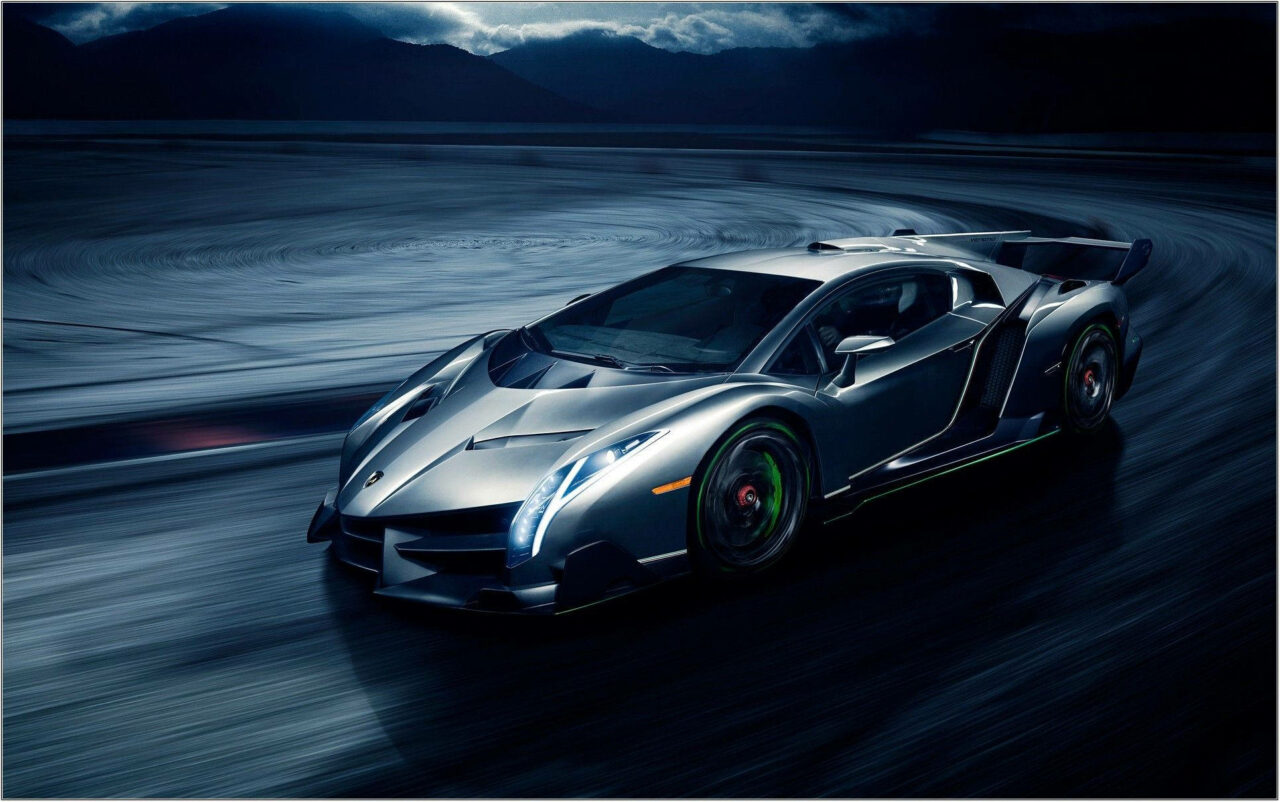 Lamborghini Veneno Racing on Dark Road Futuristic Wallpaper ...