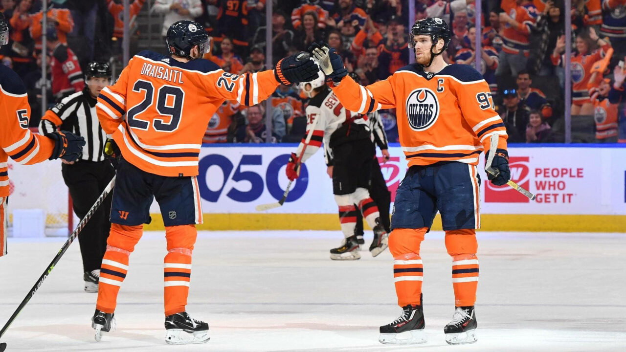 Draisaitl and McDavid Edmonton Oilers Game Celebration Wallpaper ...