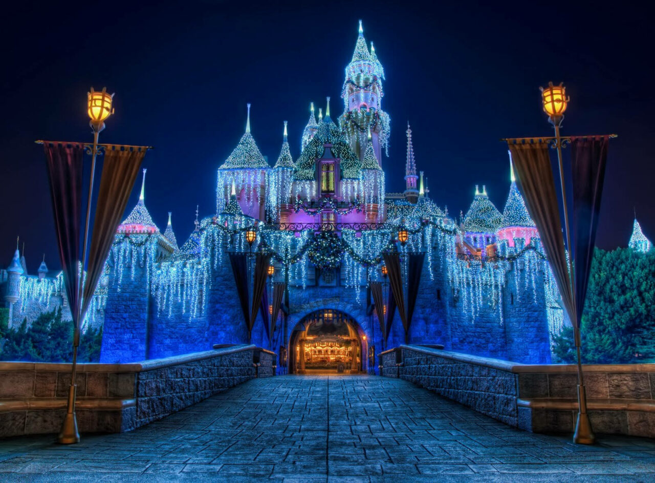 Magical Disney Castle Night Lights Festive Entrance Wallpaper ...