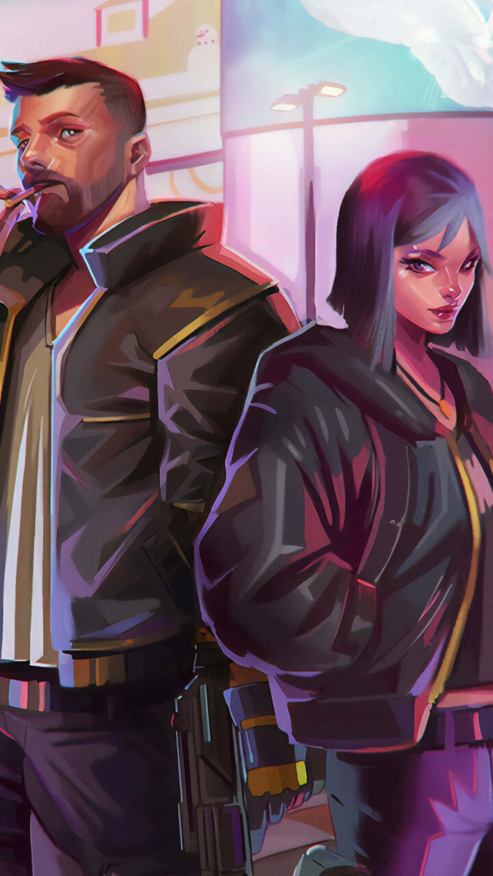 Dynamic Cyberpunk 2077 Characters in Neon City Wallpaper | Background ...