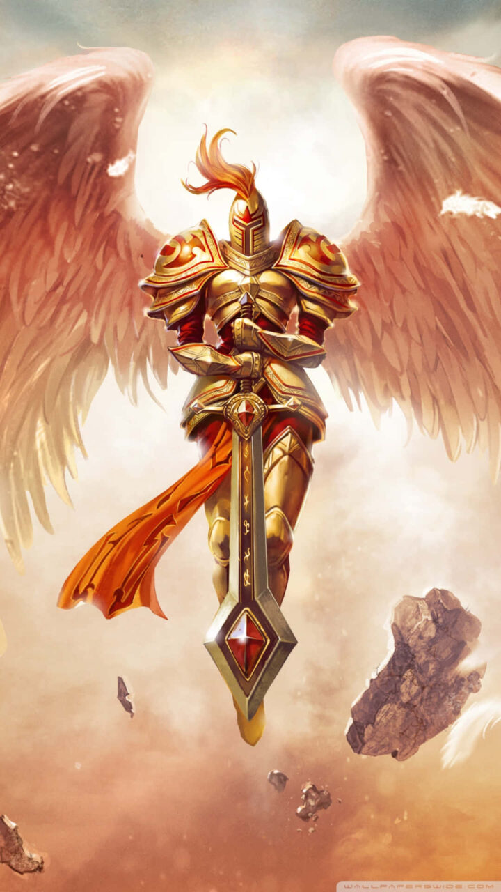 Armored Knight with Radiant Wings Guardian Angel Wallpaper | Background ...