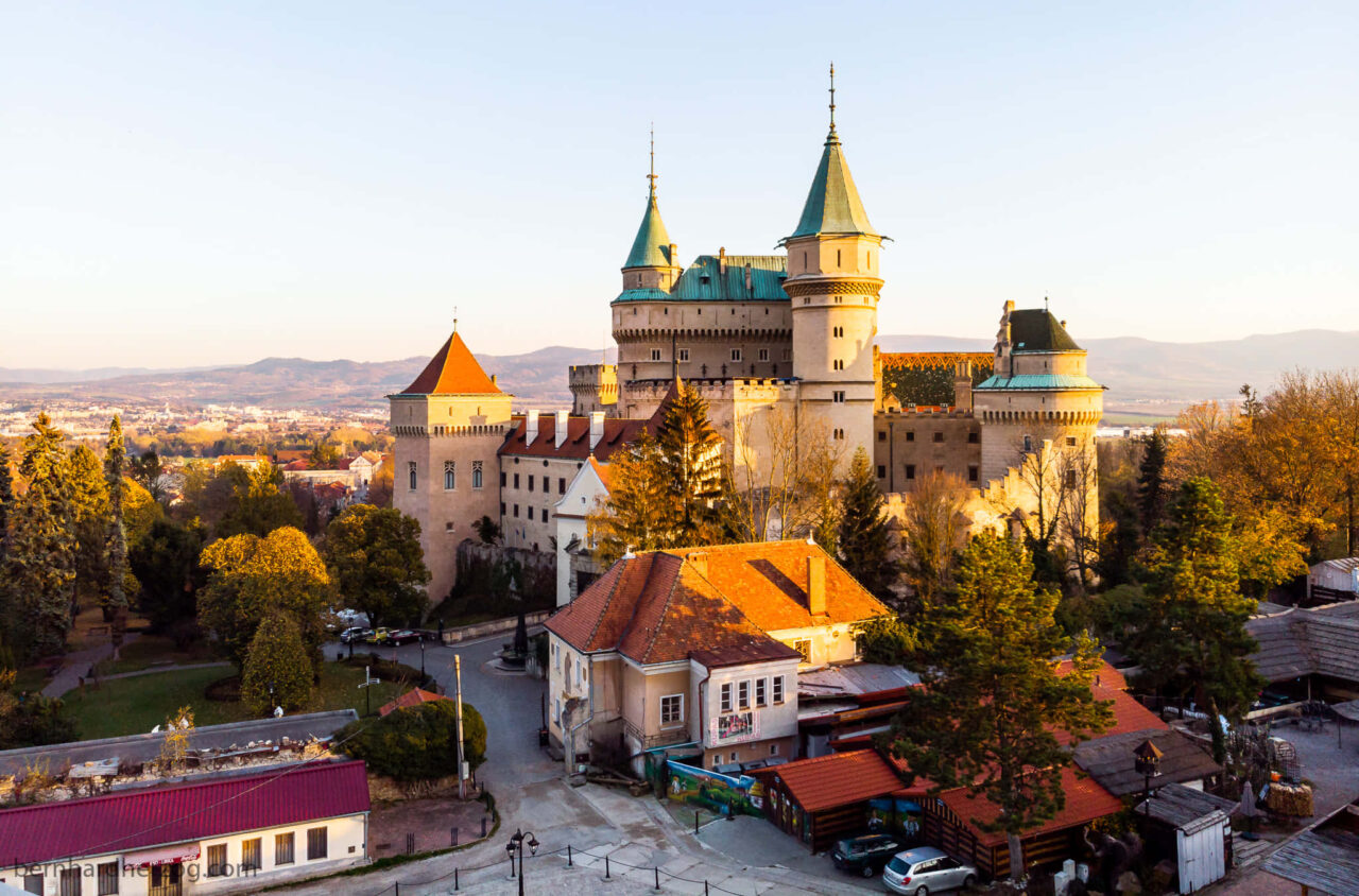 Majestic Bojnice Castle Twilight Scene Slovakia Wallpaper | Background ...