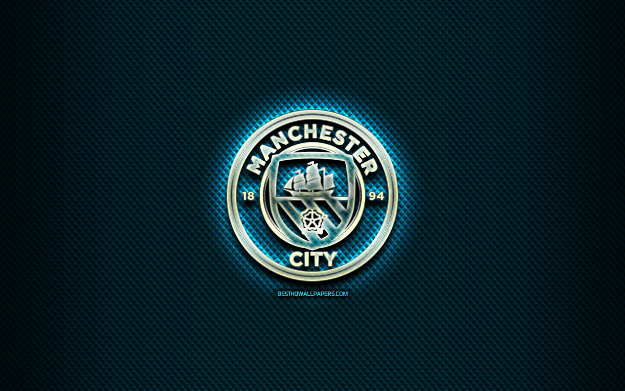 Manchester City FC Logo on Blue Rhombic Background Wallpaper | FREE ...