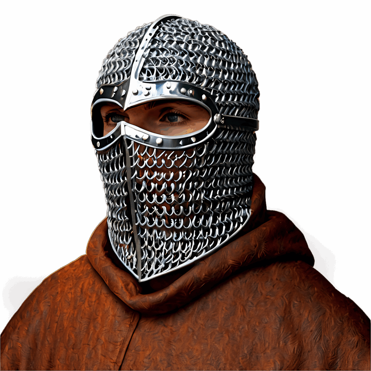 Medieval Knight in Chainmail Helmet Brown Cloak Wallpaper | Background ...