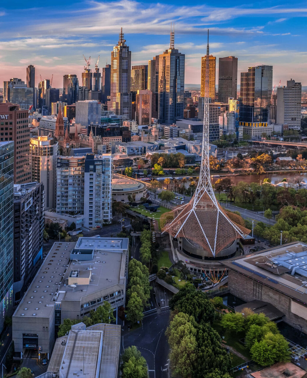 Melbourne Skyline with Arts Centre Spire Blue Sky Wallpaper ...