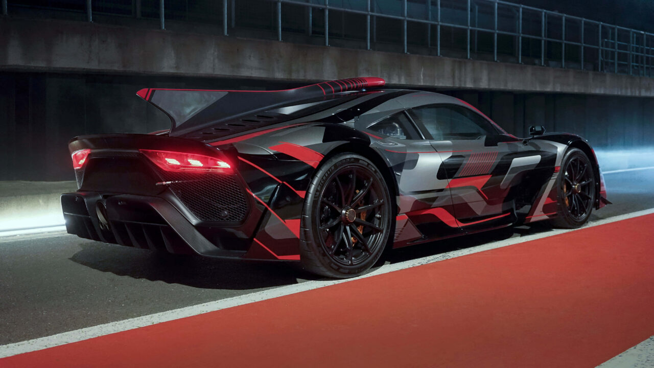 Mercedes AMG Red Black Hypercar Night Racetrack Wallpaper | Background ...