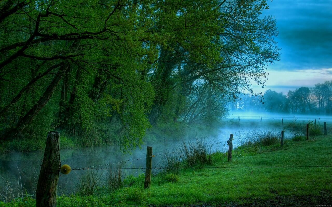 Misty River Morning with Rustic Fence Nature Wallpaper | Background ...