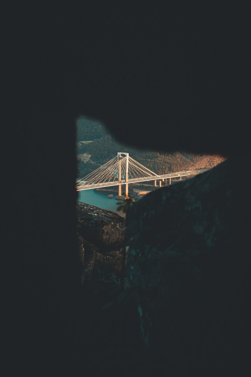 Modern Bridge Over River with Hills Scenic Wallpaper | Background FREE ...