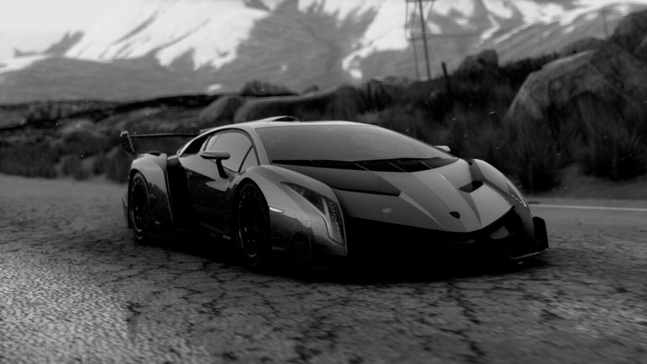 Monochrome Lamborghini Racing on Mountain Road Wallpaper | Background ...