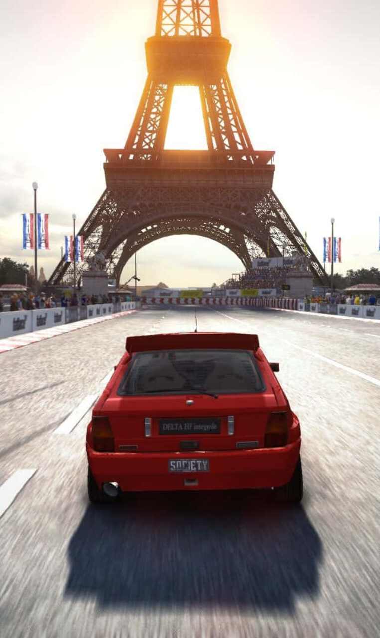 Speeding Red Race Car in Grid Autosport with Eiffel Tower View ...