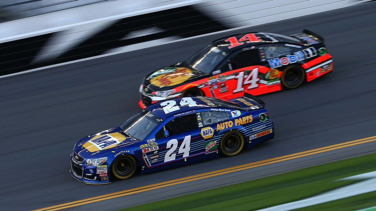 Red and Blue NASCAR Race Cars Speed Side by Side Wallpaper | Background ...