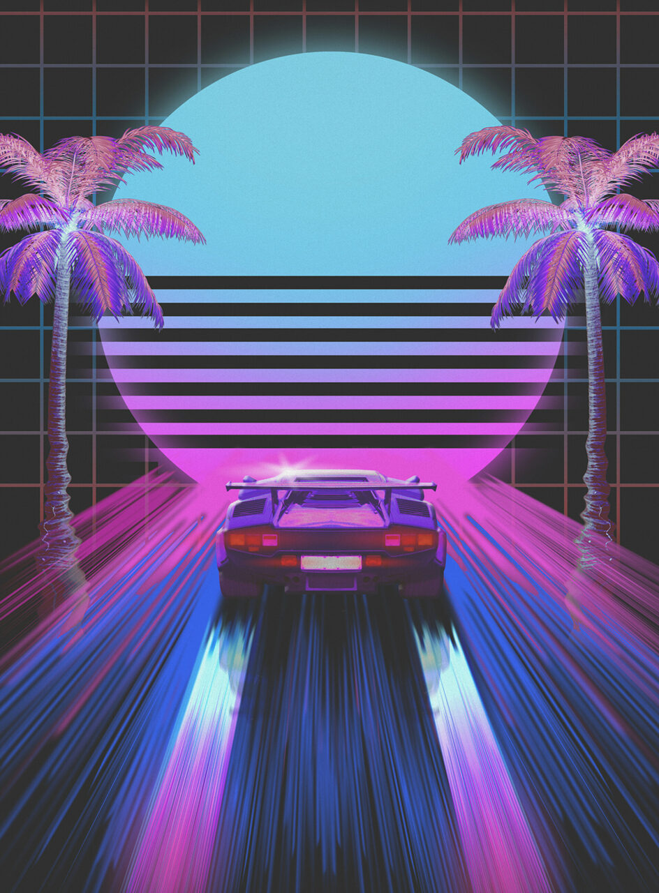 Neon Retro Car in Synthwave Paradise Wallpaper | Background FREE ...
