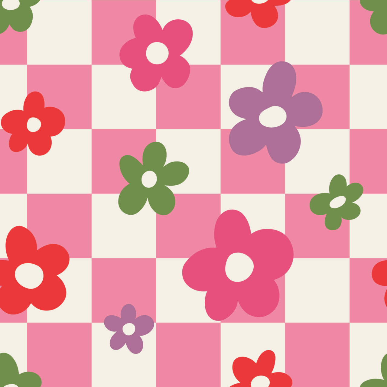 Retro Floral Checkerboard Wallpaper | Background FREE Download ...