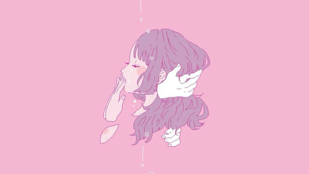 Emotional Sad Anime Art in Soft Pink Wallpaper | Background FREE ...