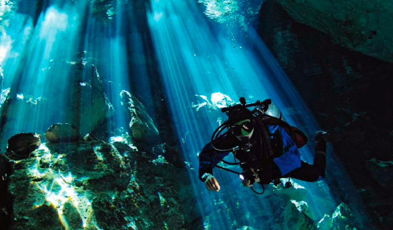 Yucatan Underwater Caves Scuba Dive Blue Light Wallpaper | Background ...