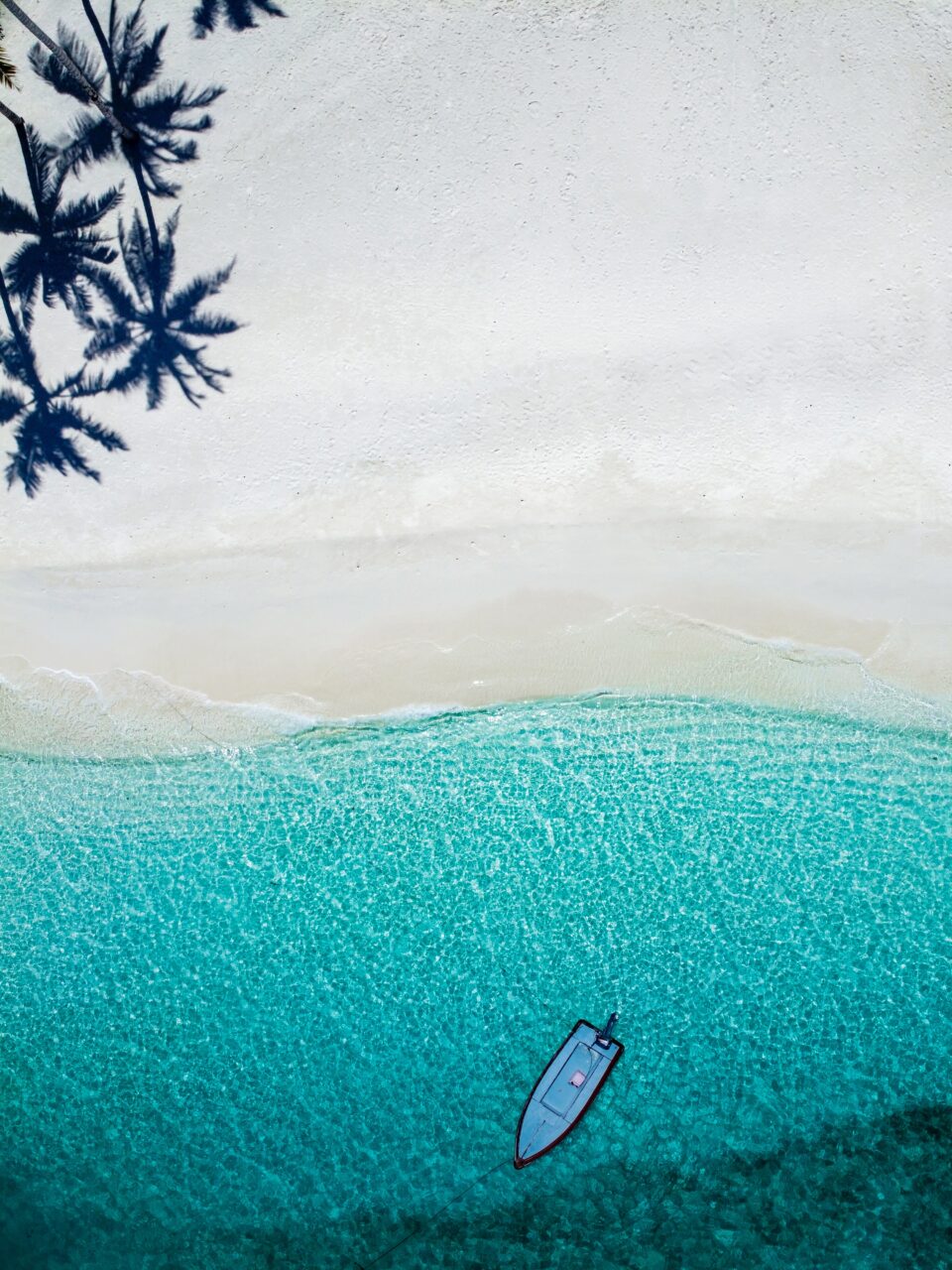 Serene Turquoise Beach with Boat Aerial View Wallpaper | Background ...