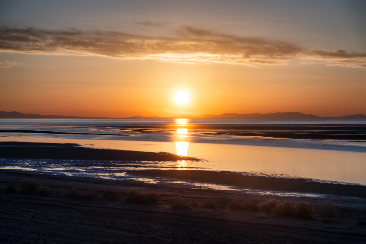Sunset Coastal Landscape with Mountains Calm Sea Wallpaper | Background ...