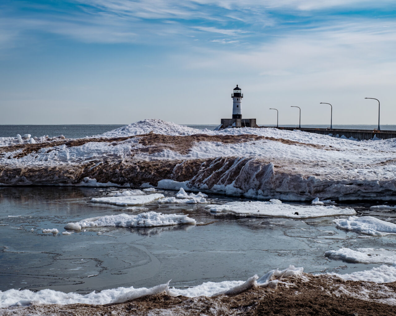 Winter Coastal Lighthouse Frozen River Snow Wallpaper | Background FREE ...