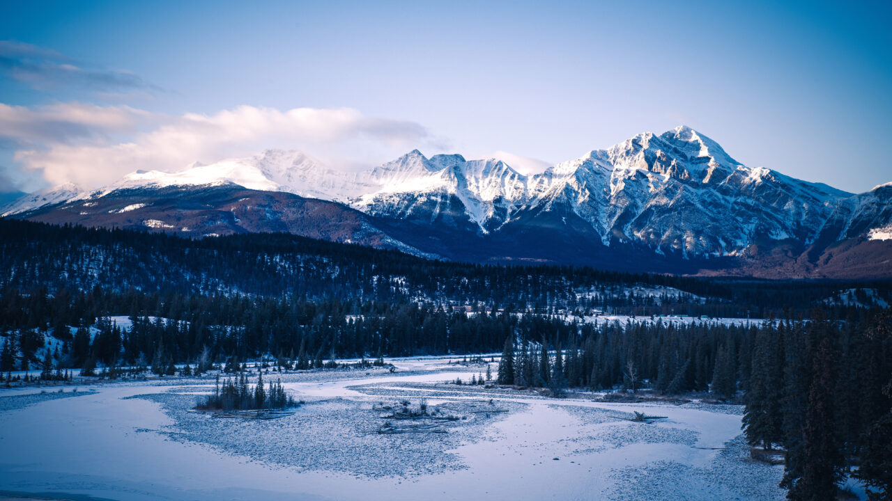 Majestic Snow-Capped Mountains Winter Forest Wallpaper | Background ...