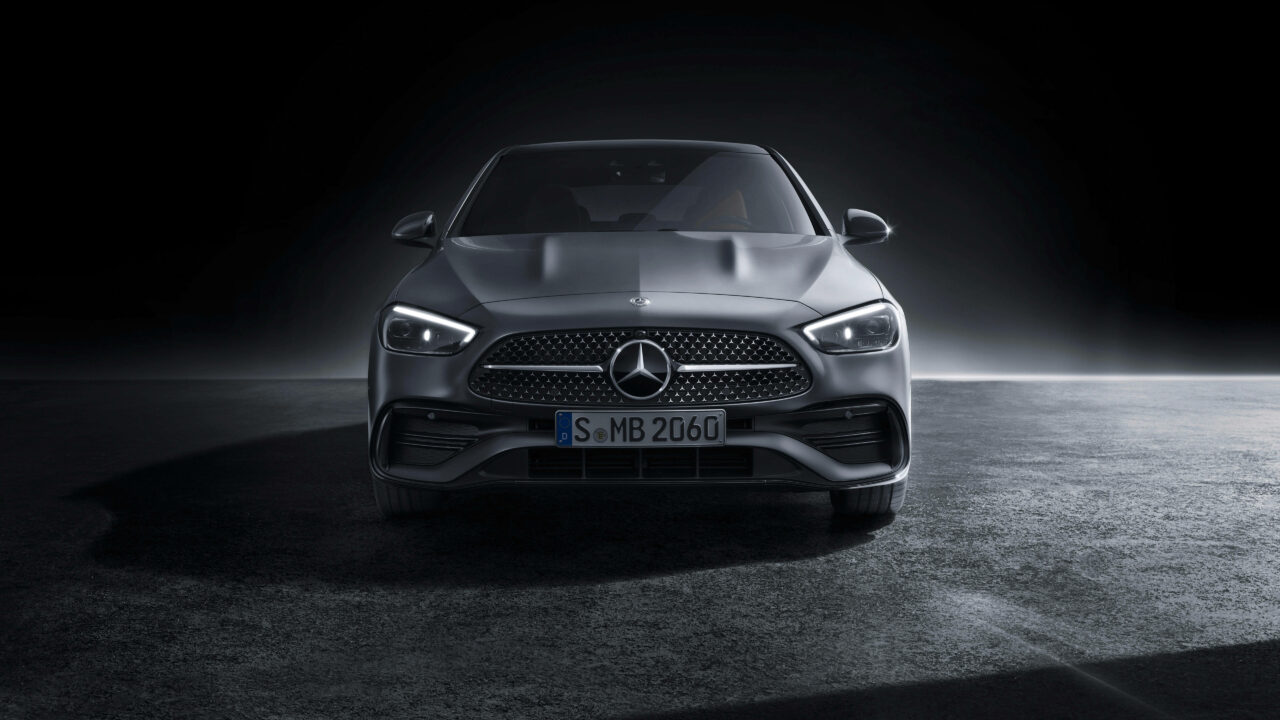 Sleek White Mercedes AMG in Shadows Powerful Wallpaper | Background ...