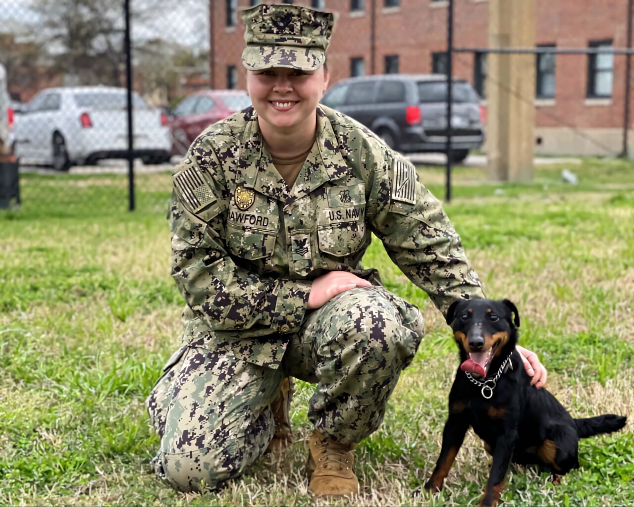 Happy Navy Service Member with Dog Outdoor Military Wallpaper ...