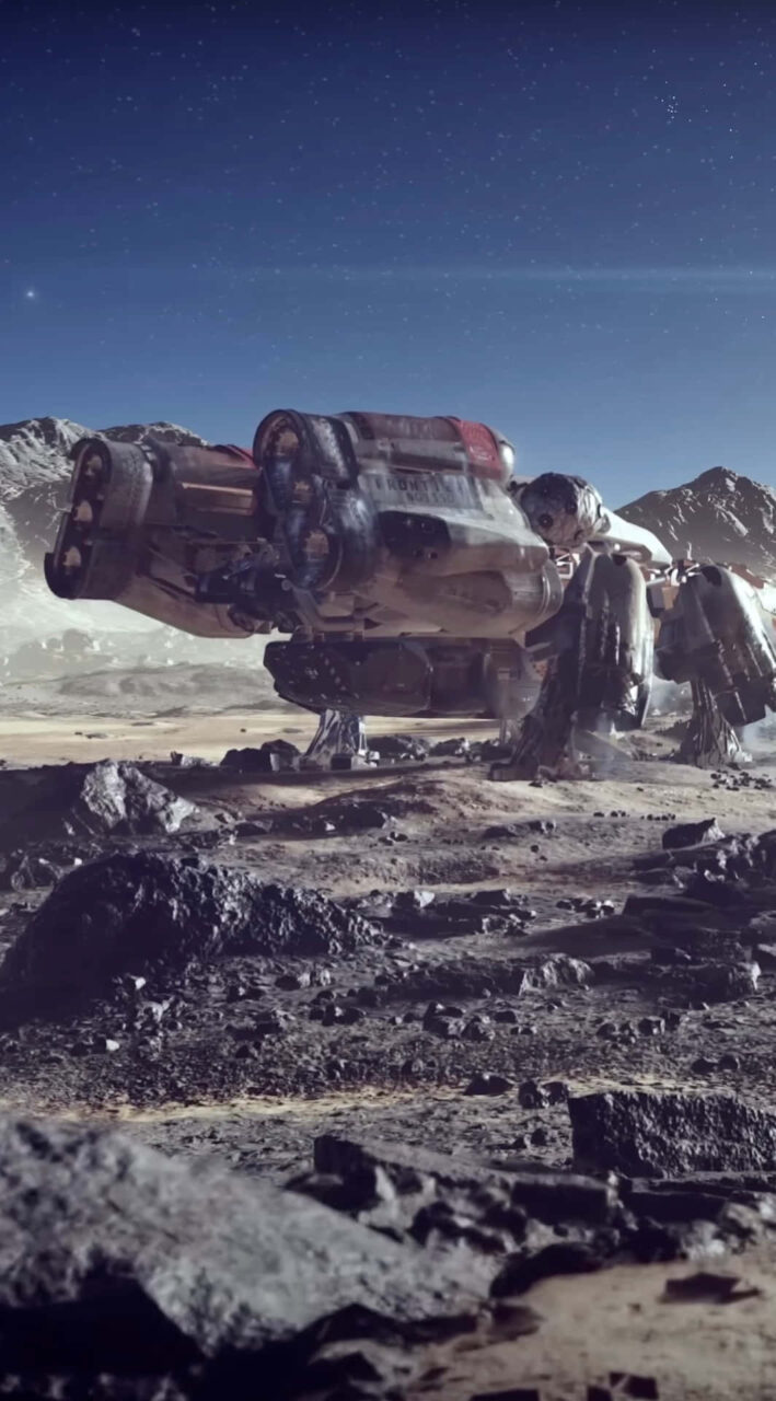 Starfield Spaceship Landing on Desert Planet Wallpaper | Background ...