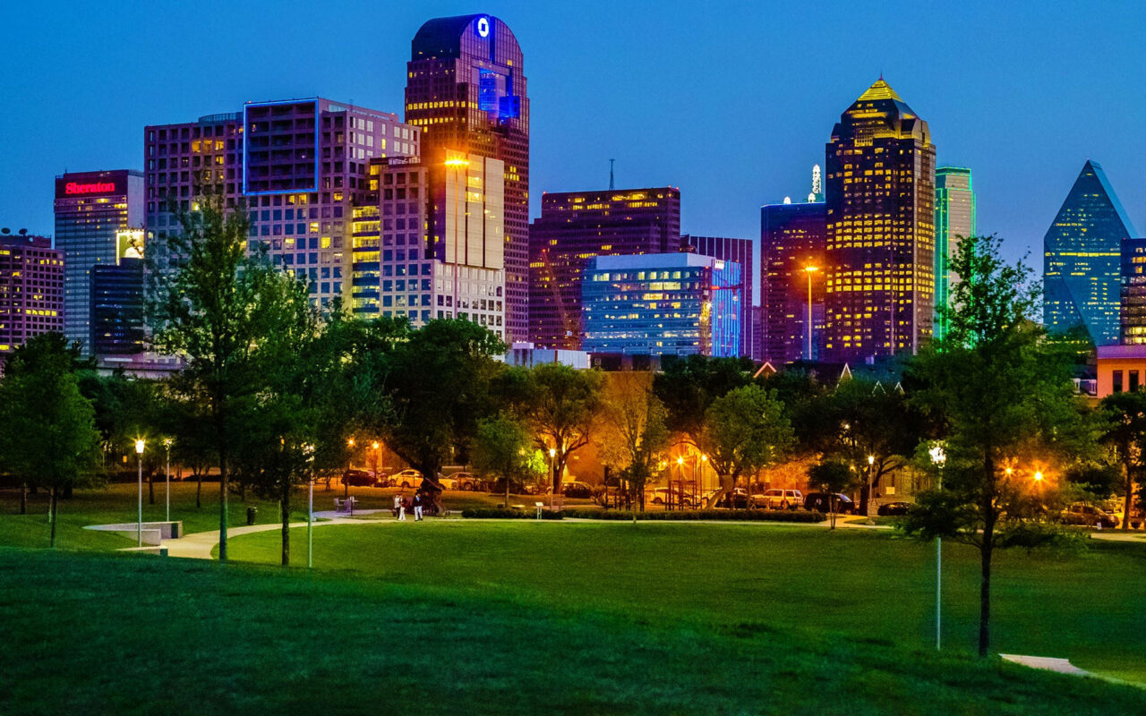 Illuminated Dallas Skyline at Dusk Wallpaper | Background FREE Download ...
