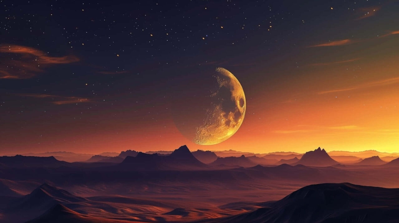 Radiant Moonrise Over Desert Peaks Wallpaper | Background FREE Download ...