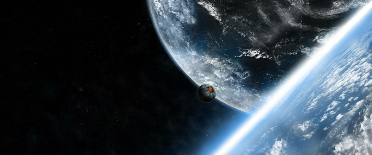 Vibrant Contrast of Earth and a Crumbling Planet Wallpaper | Background ...