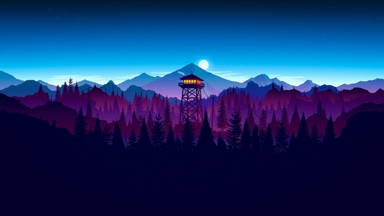 Illuminated Watchtower Among Majestic Mountains Wallpaper | Background ...