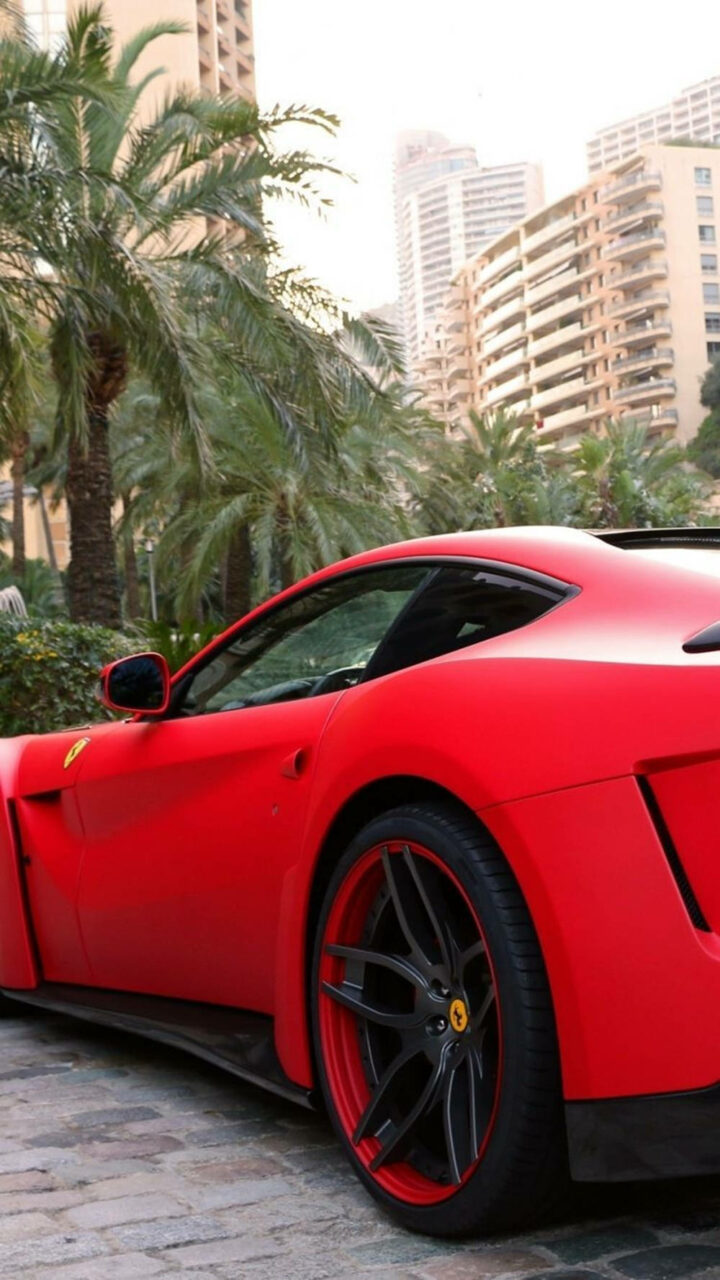 Fiery Red Ferrari F12 Under Palm Trees Wallpaper | Background FREE ...