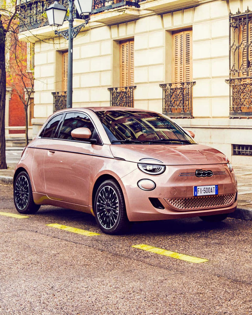 Chic Rose-Gold Fiat 500 on a Serene City Street Wallpaper | Background ...