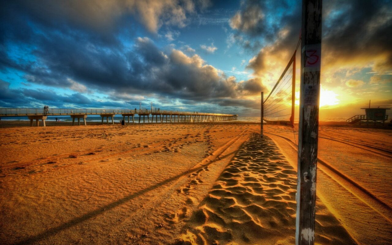 Sunset Beach Volleyball Court with Golden Sand Wallpaper | Background ...