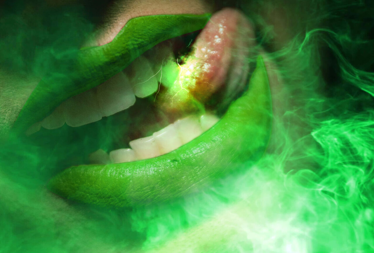 Vibrant Green Lips in Surreal Smoke Wallpaper | Background FREE ...