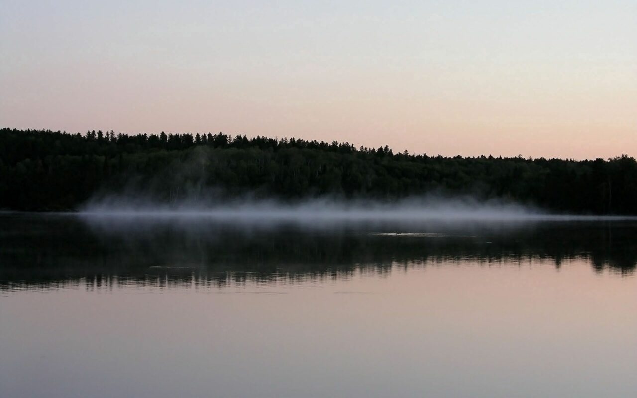 Misty Dusk Over Calm Water Nature Scene Wallpaper | Background FREE ...