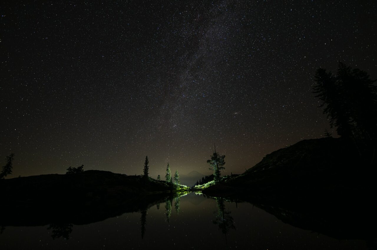 Starry Milky Way Over Calm Lake and Trees Wallpaper | Background FREE ...
