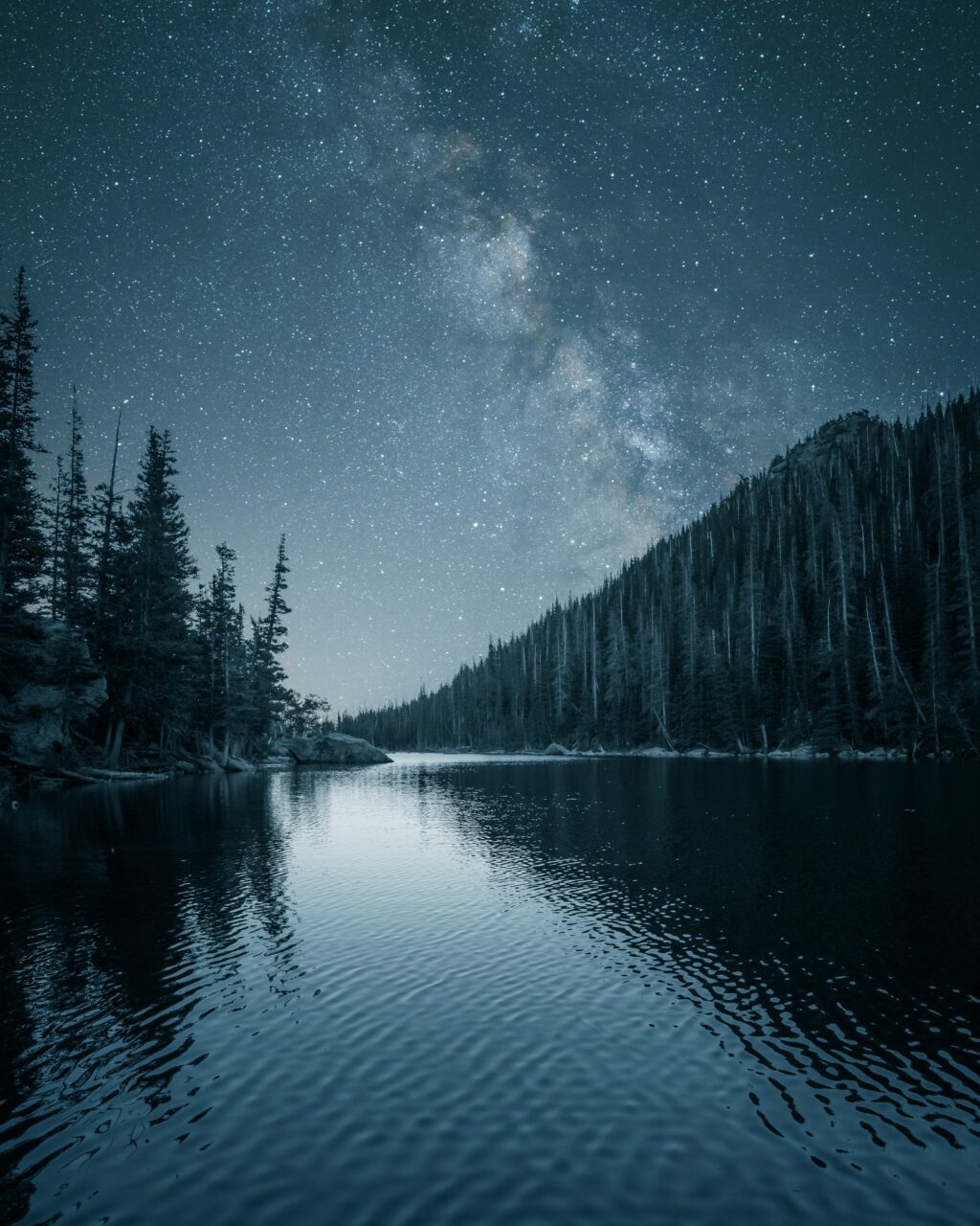 Starry Night River Reflection Serene Landscape Wallpaper | Background ...