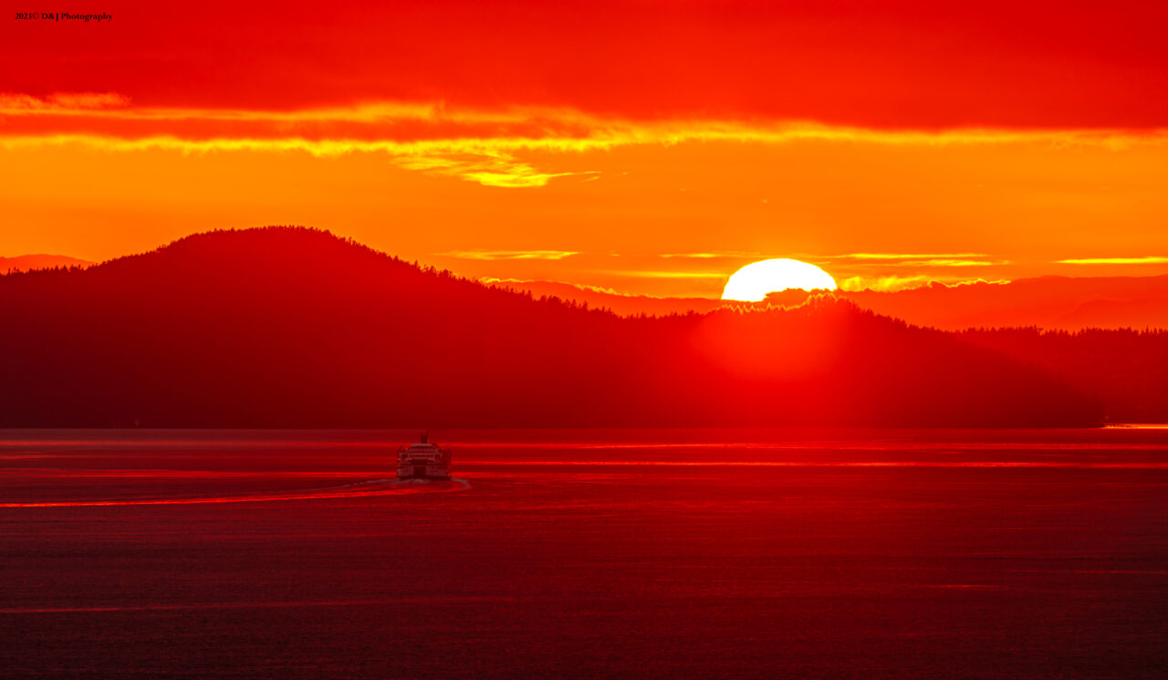 Crimson Sunset Over Mountains and Sea Peaceful Wallpaper | Background ...