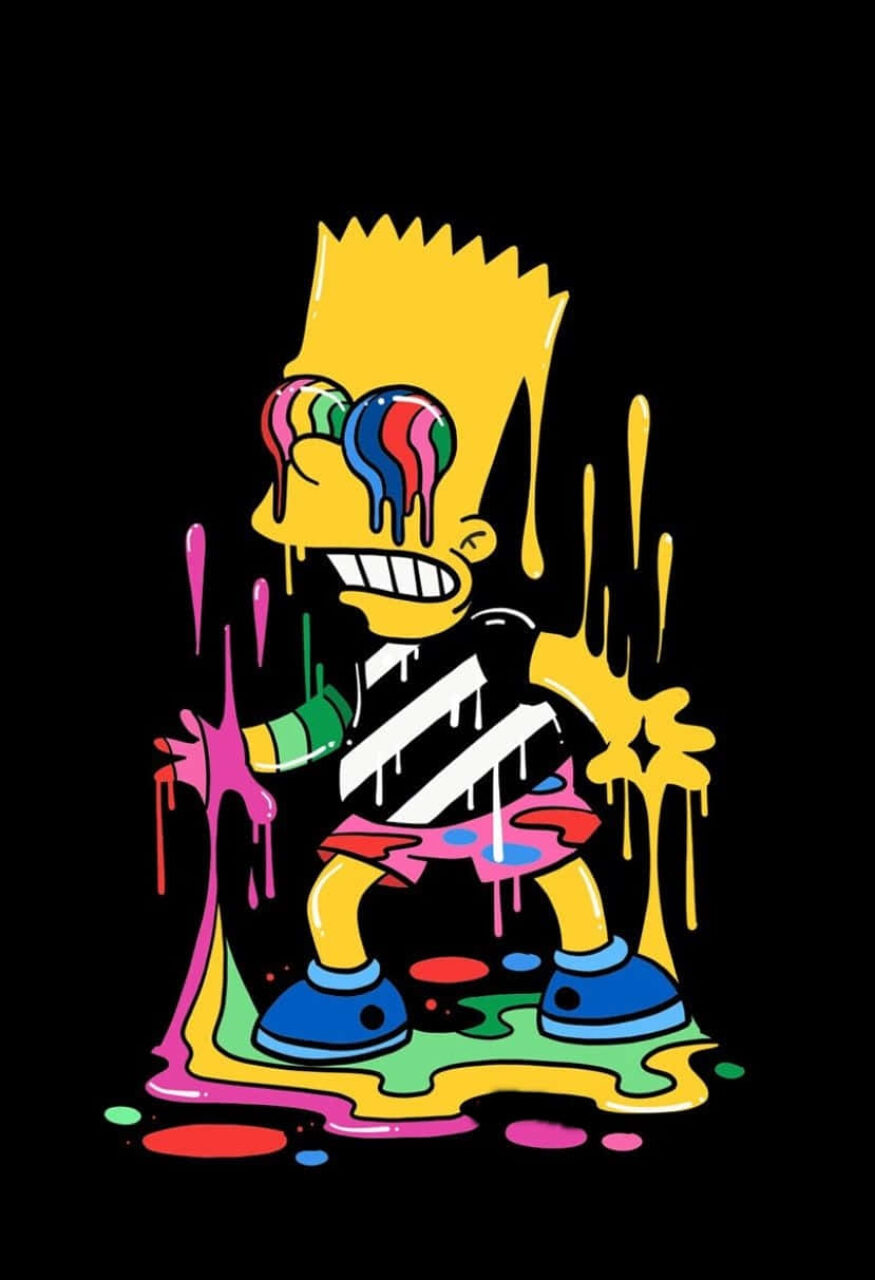 Trippy Bart Simpson Color Drip Art Black Background Wallpaper | FREE ...