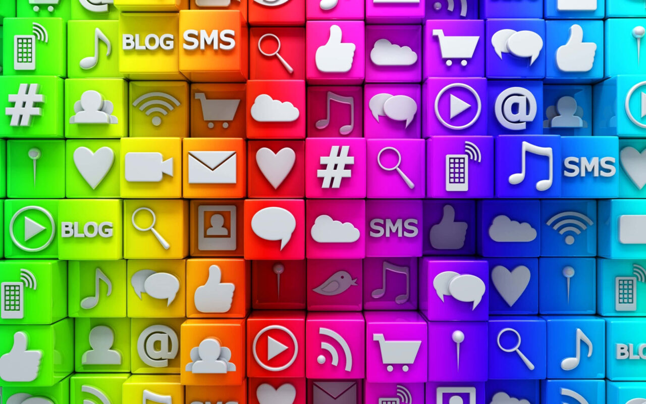 Colorful 3D Digital Communication Icons Grid Wallpaper | Background ...